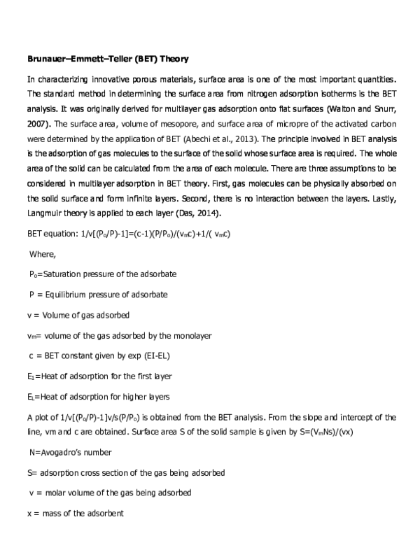 (DOC) Brunauer–Emmett–Teller (BET) Theory