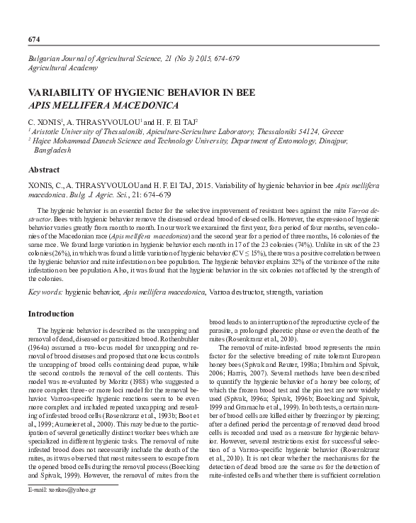 (PDF) Transcriptomic analysis suggests candidate genes for hygienic ...