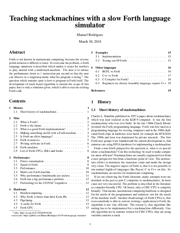 (PDF) Teaching stackmachines with a slow Forth language simulator