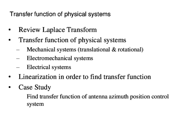 (PDF) Transfer function of physical systems