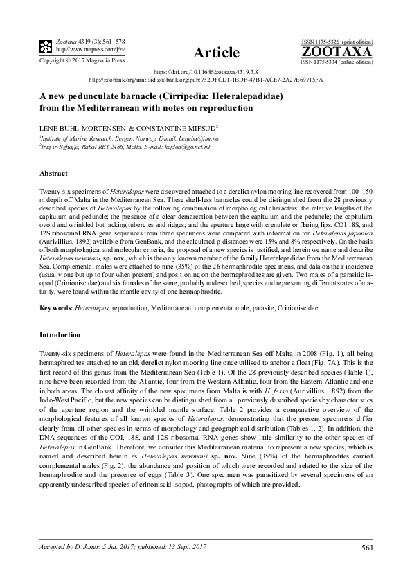 (PDF) A new pedunculate barnacle (Cirripedia: Heteralepadidae) from the ...