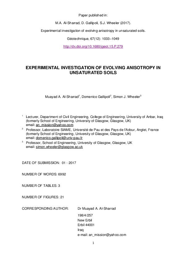 (PDF) Experimental investigation of evolving anisotropy in unsaturated soils