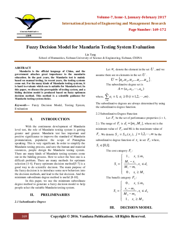 (PDF) Fuzzy Decision Model For Mandarin Testing System Evaluation