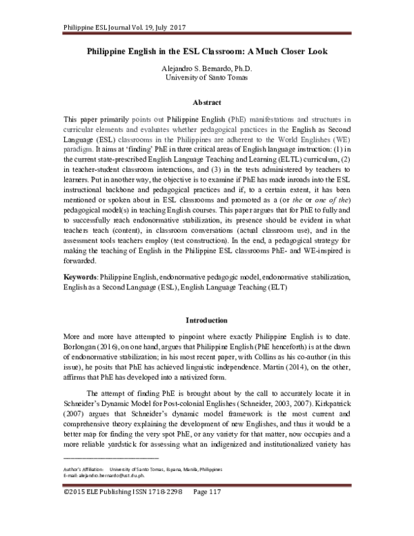 (PDF) Philippine English in the ESL Classroom: A Much Closer Look