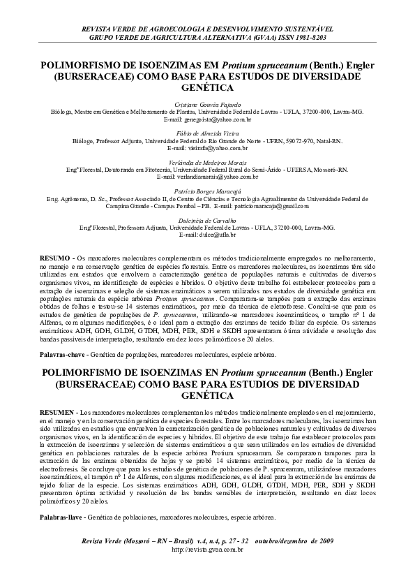 (PDF) POLIMORFISMO DE ISOENZIMAS EM Protium spruceanum (Benth.) Engler ...