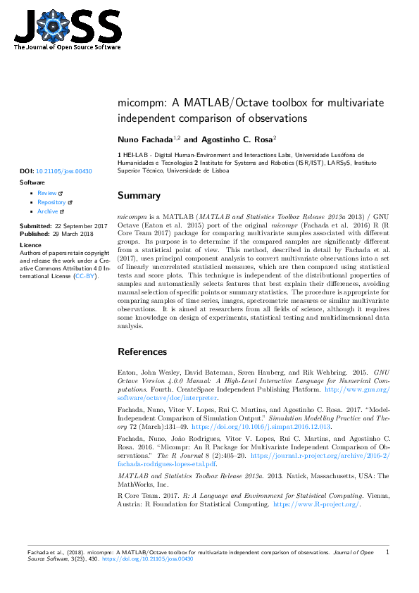 Pdf Micompm A Matlaboctave Toolbox For Multivariate Independent