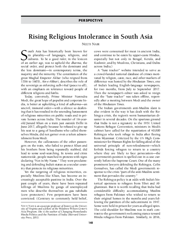 (PDF) Rising Religious Intolerance in South Asia