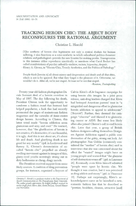 (PDF) TRACKING HEROIN CHIC: THE ABJECT BODY RECONFIGURES THE RATIONAL ...