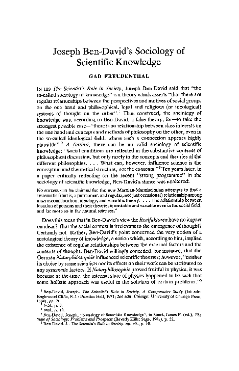 (PDF) Gad Freudenthal, “Joseph Ben-David’s Sociology of Scientific ...