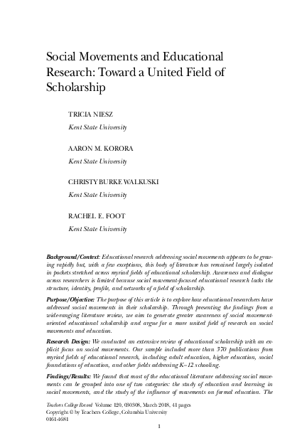 (PDF) Social Movements and Educational Research: Toward a United Field ...