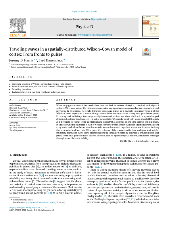 (PDF) Traveling waves in a spatially-distributed Wilson–Cowan model of ...