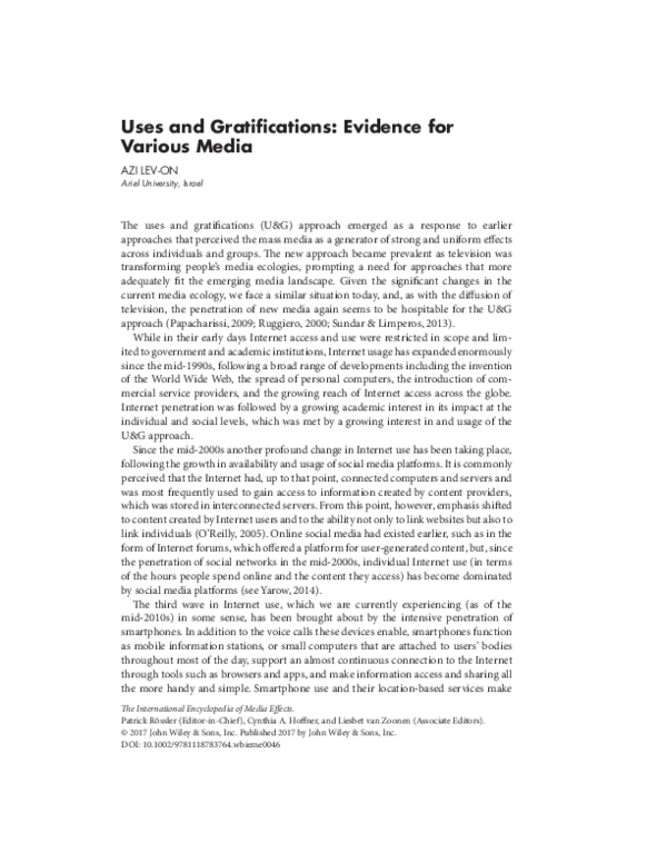 (PDF) Uses and Gratifications: Types of Media (from the Encyclopedia of ...