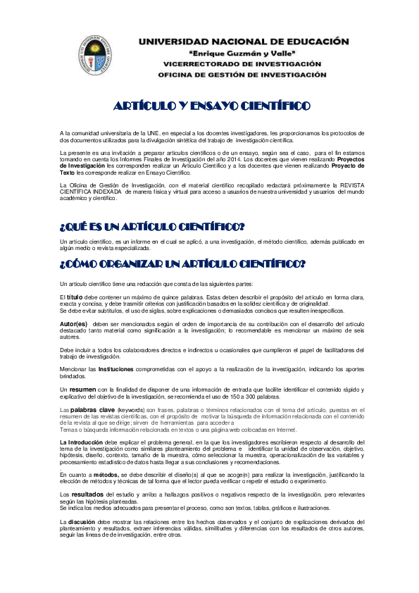 (PDF) ARTÍCULO Y ENSAYO CIENTÍFICO