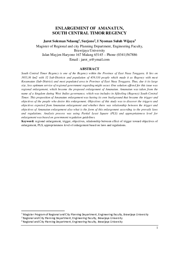 (PDF) ENLARGEMENT OF AMANATUN, SOUTH CENTRAL TIMOR REGENCY