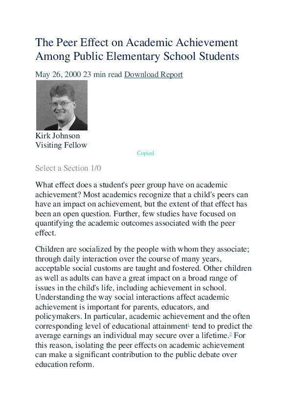 (DOC) The Peer Effect on Academic Achievement Among Public Elementary ...