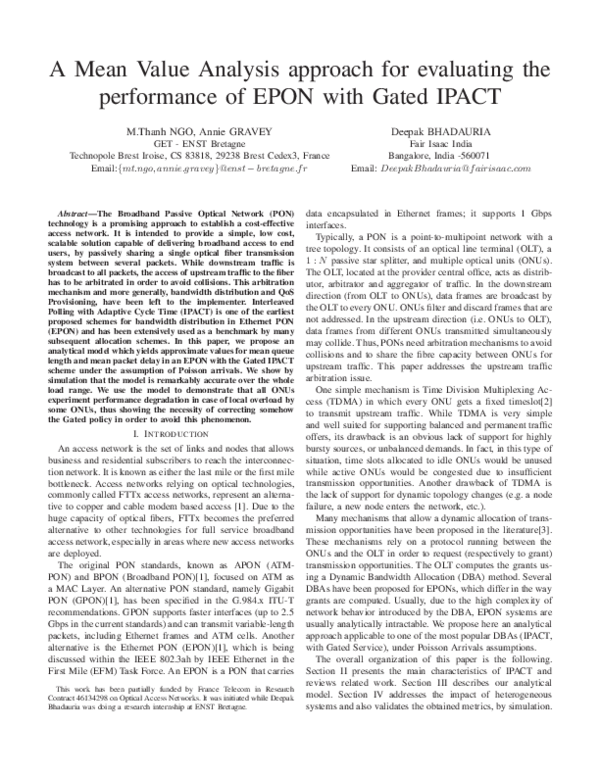 (PDF) A mean value analysis approach for evaluating the performance of EPON with gated IPACT