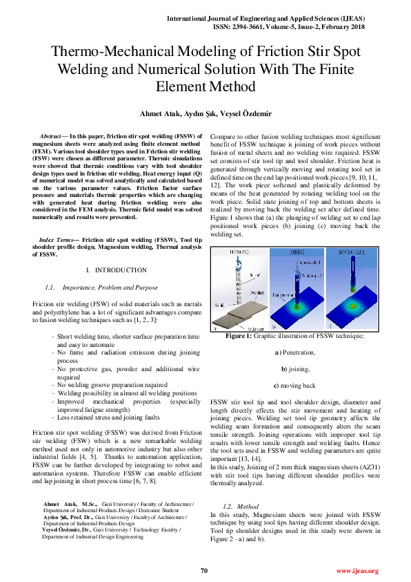 (PDF) Thermo-Mechanical Modeling of Friction Stir Spot Welding and Numerical Solution With The ...