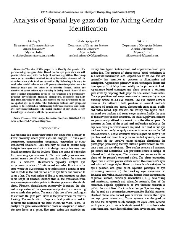 (PDF) Analysis of Spatial Eye gaze data for Aiding Gender Identification