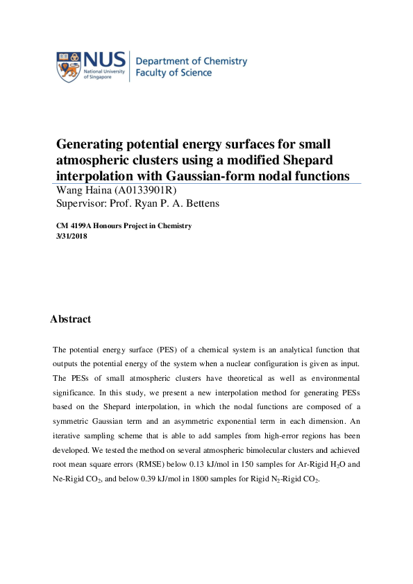 (PDF) Generating potential energy surfaces for small atmospheric clusters using a modified ...