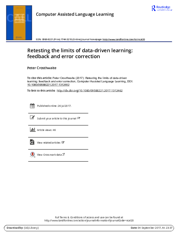 (PDF) Retesting the limits of data-driven learning: feedback and error ...
