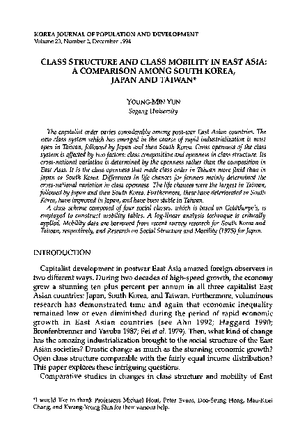 (PDF) CLASS STRUCTURE AND CLASS MOBILITY IN EAST ASIA: A COMPARISON ...