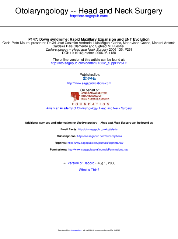 (PDF) Otolaryngology --Head and Neck Surgery P147: Down syndrome: Rapid Maxillary Expansion and ...
