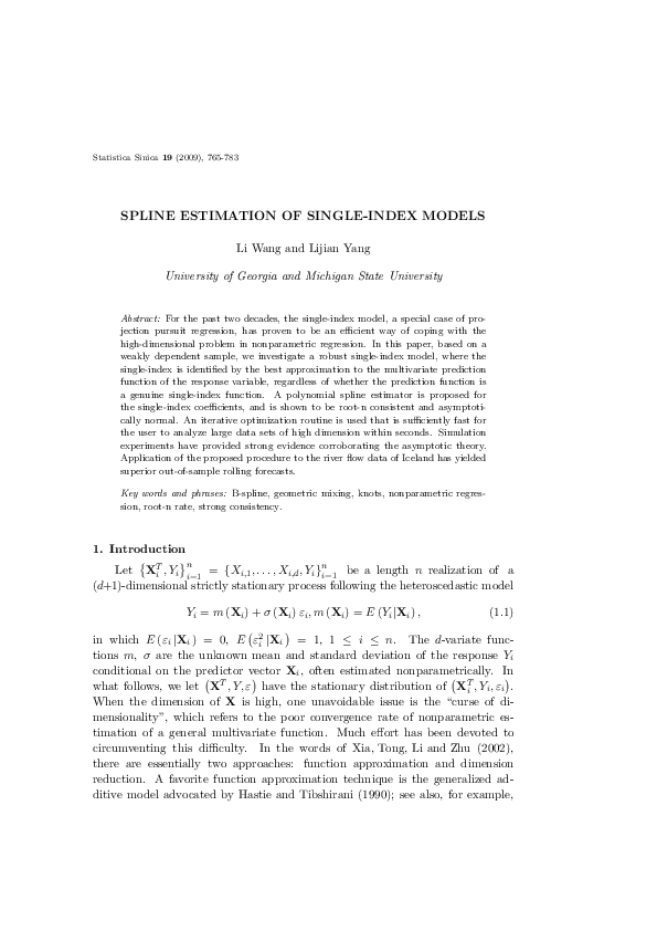 (PDF) Spline Estimation of Single-Index Models
