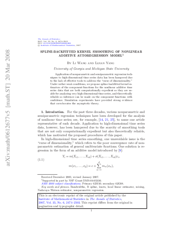 Pdf Spline Backfitted Kernel Smoothing Of Nonlinear Additive Autoregression Model