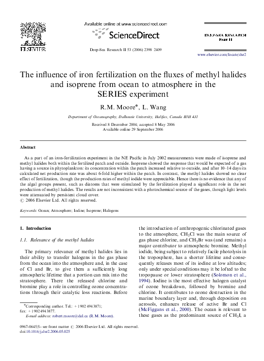 (PDF) The influence of iron fertilization on the fluxes of methyl ...