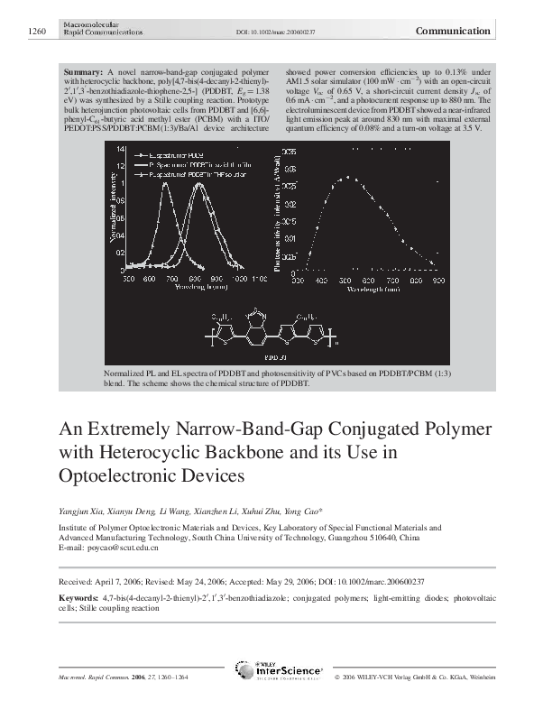 (PDF) An Extremely Narrow-Band-Gap Conjugated Polymer with Heterocyclic ...