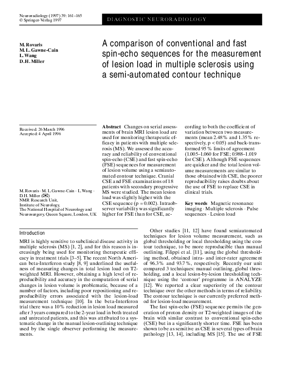 (PDF) A comparison of conventional and fast spin-echo sequences for the measurement of lesion ...