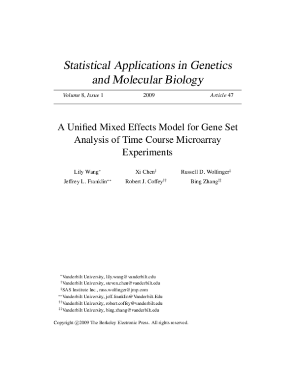 (PDF) A Unified Mixed Effects Model for Gene Set Analysis of Time Course Microarray Experiments ...