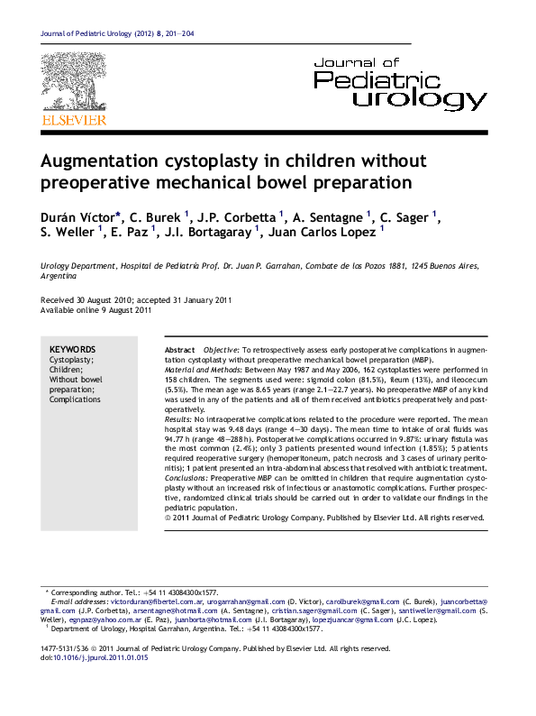 (PDF) Augmentation cystoplasty in children without preoperative ...