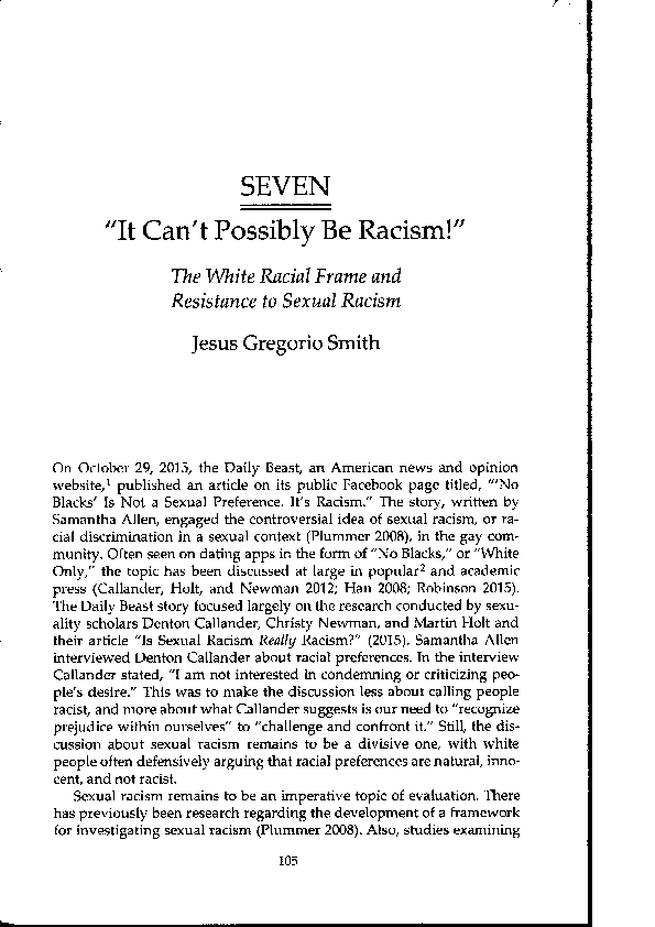 (PDF) “It Can’t Possibly be Racism”: The White Racial Frame and ...