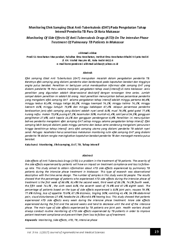 (PDF) Monitoring Efek Samping Obat Anti-Tuberkulosis (OAT) Pada ...