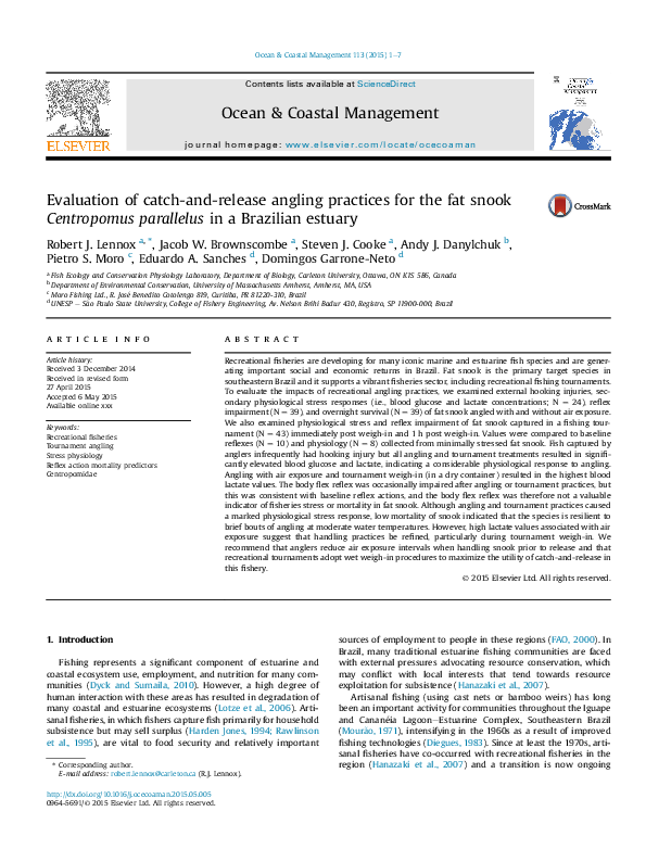 (PDF) Evaluation of catch-and-release angling practices for the fat ...