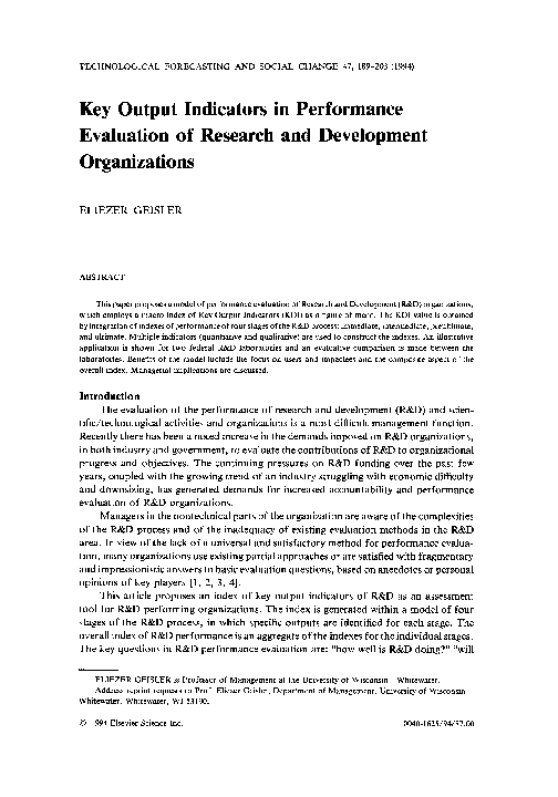 (PDF) Key Output Indicators in performance evaluation of Research and ...