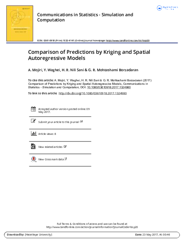 (PDF) Communications in Statistics -Simulation and Computation Comparison of Predictions by ...