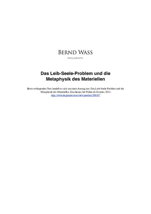 (PDF) Das Leib-Seele-Problem und die Metaphysik des Materiellen