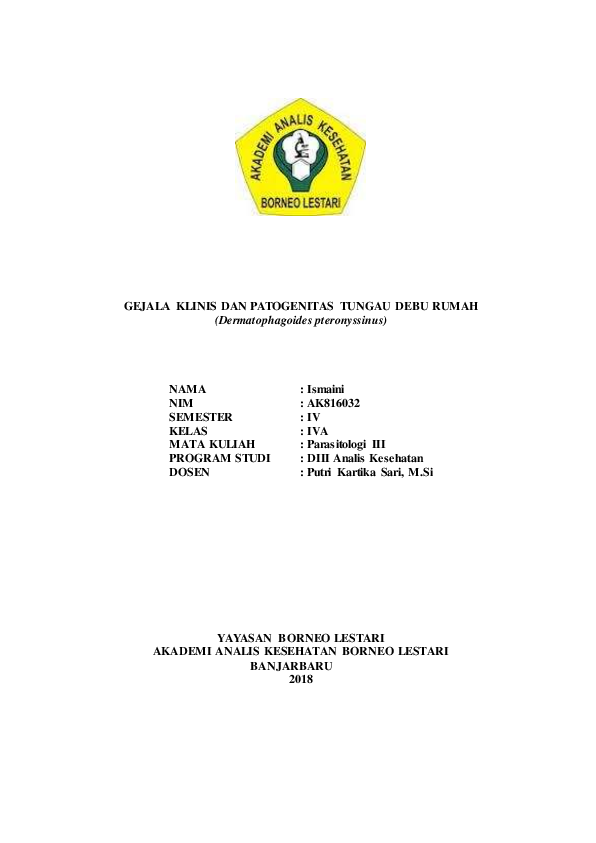 (PDF) GEJALA KLINIS DAN PATOGENITAS TUNGAU DEBU RUMAH (Dermatophagoides ...
