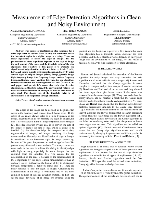 Pdf Measurement Of Edge Detection Algorithms In Clean And Noisy