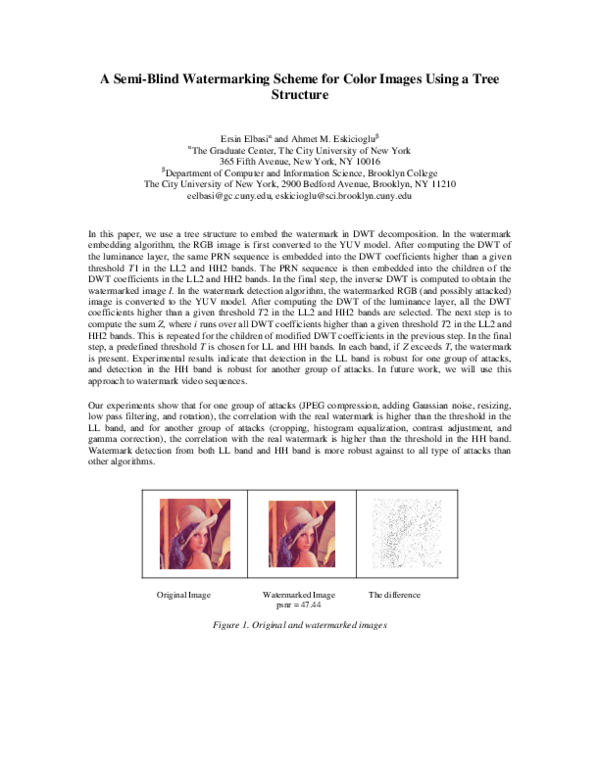 Pdf A Semi Blind Watermarking Scheme For Color Images Using A Tree