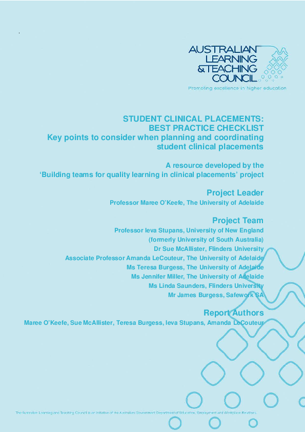 (PDF) Student clinical placements: Best practice checklist Key points ...