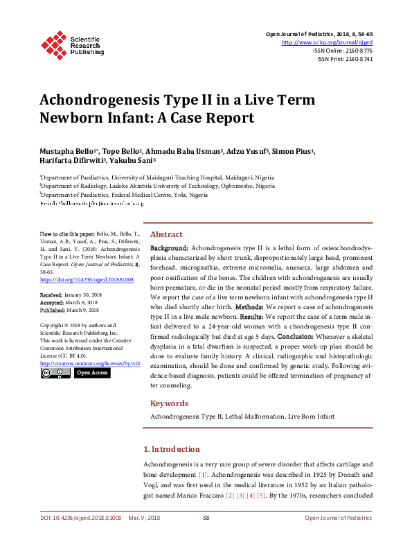 (PDF) Achondrogenesis Type II in a Live Term Newborn Infant: A Case Report