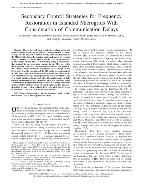 Pdf Secondary Control Strategies For Frequency Restoration In