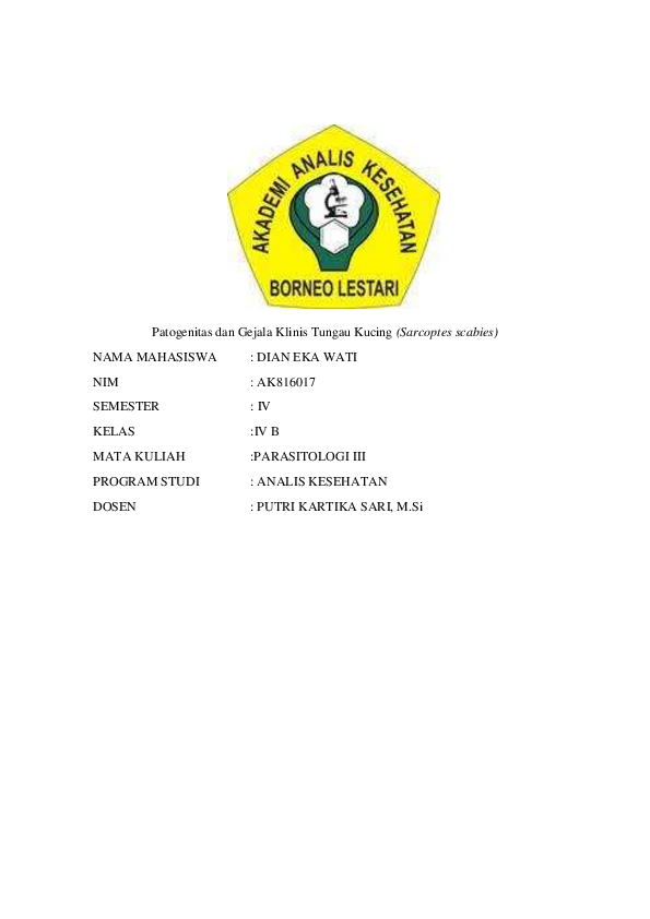 Patogenitas dan Gejala Klinis Tungau Kucing (Sarcoptes scabies
