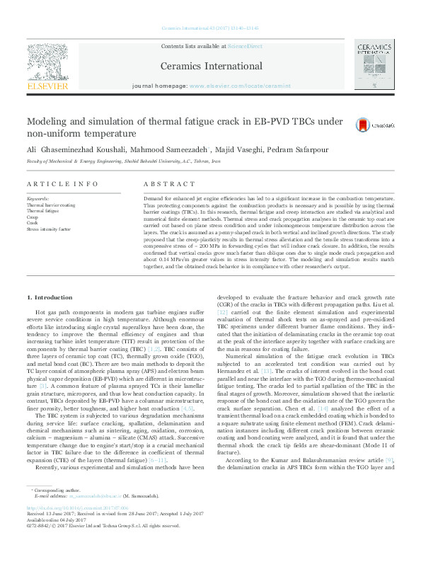 (PDF) Modeling and simulation of thermal fatigue crack in EB-PVD TBCs ...