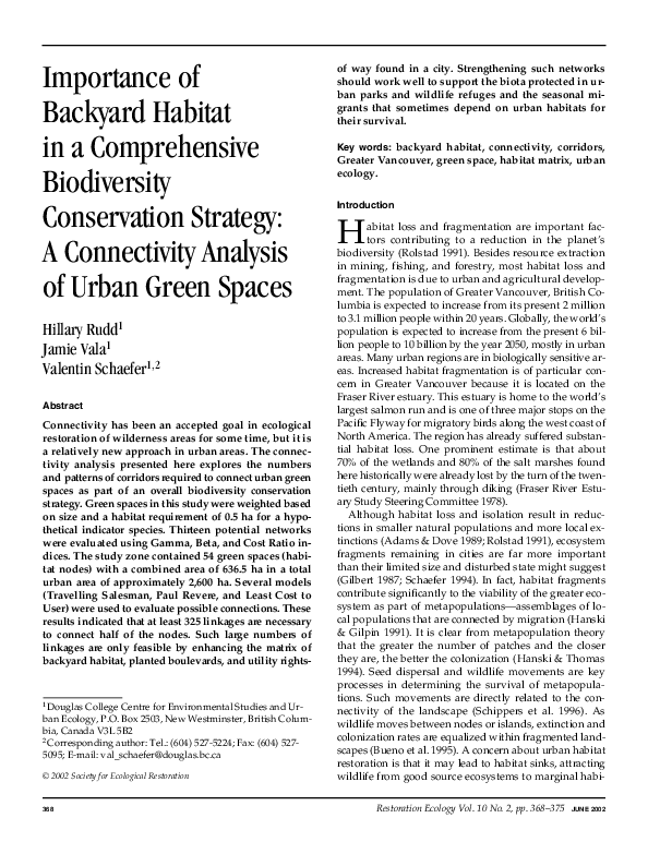 (PDF) Importance of Backyard Habitat in a Comprehensive Biodiversity ...