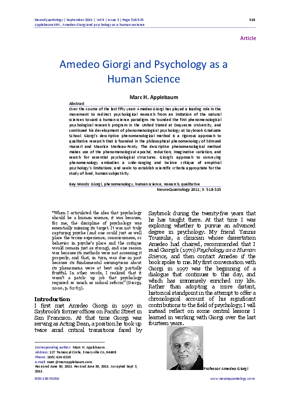 (PDF) Amedeo Giorgi and Psychology as a Human Science