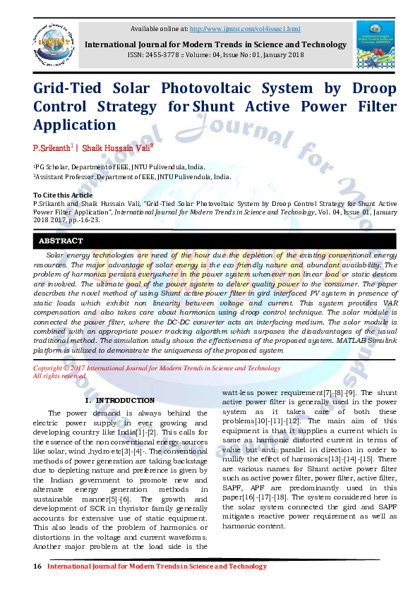 (PDF) Grid-Tied Solar Photovoltaic System by Droop Control Strategy for ...